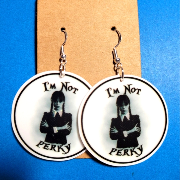 Jewelry | Wednesday Addams Im Not Perky Acrylic Dangle Earrings | Poshmark